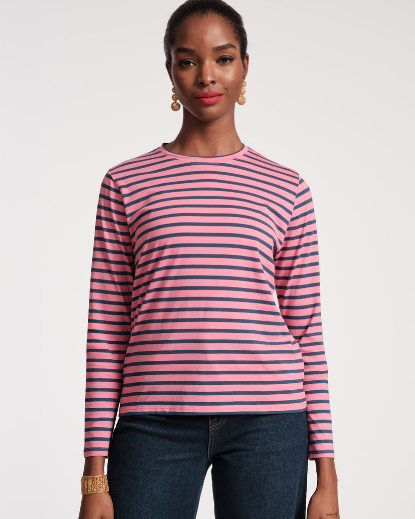 Long Sleeve Striped Shirt Pink Navy | Frances Valentine